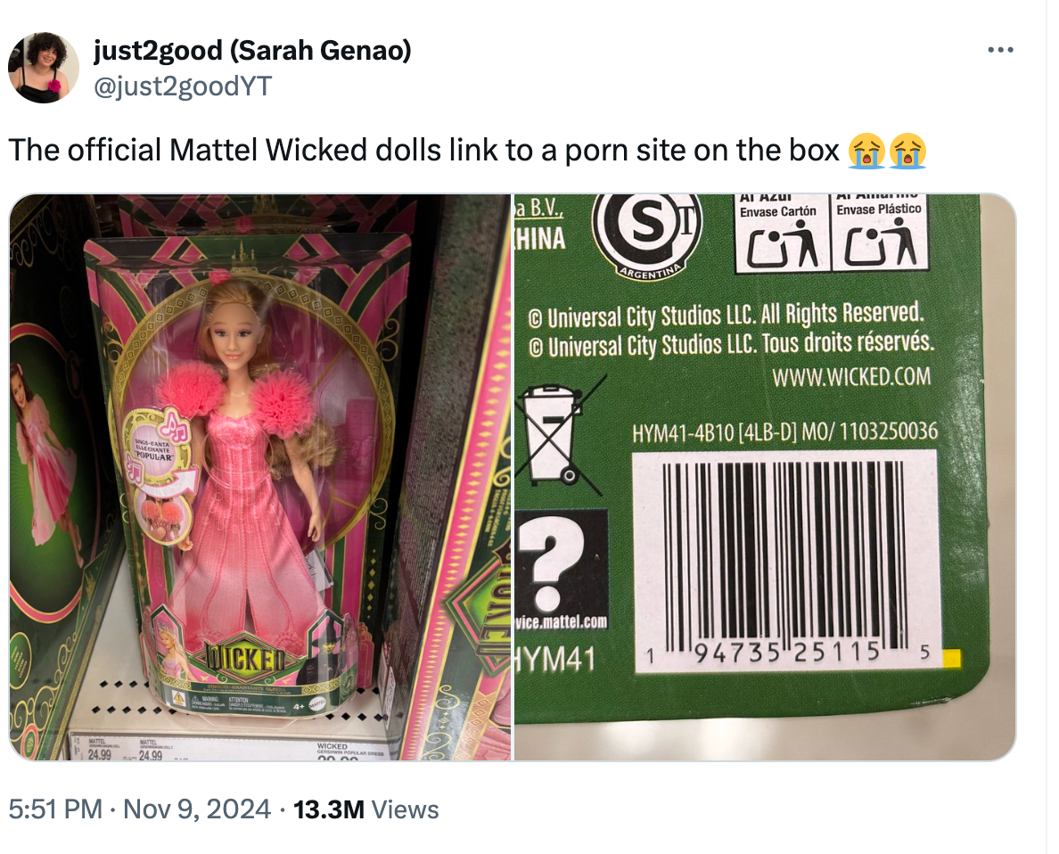 Mattel apologizes after Wicked doll boxes mistakenly…